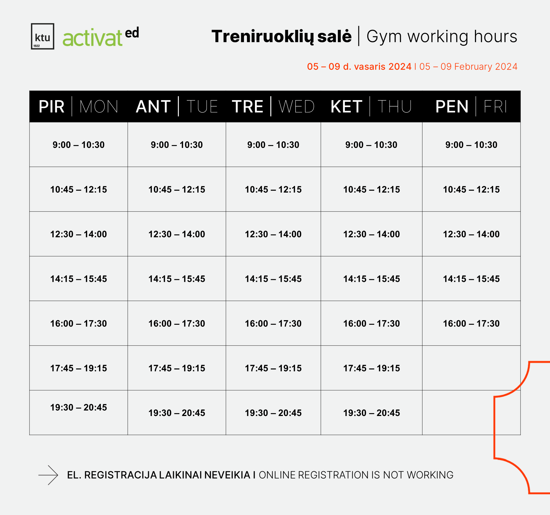 KTU ACTIVATed Gym work schedule in January - Sports and Wellness Center ...